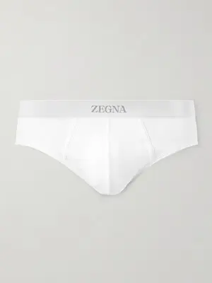Zegna Ribbed Cotton And Modal-blend Briefs - White