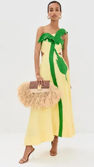 Farm Rio Palm Tree Cutwork Midi Dress In Yellow - 60% Off | Editorialist