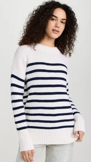LA LIGNE Marin Striped Crewneck Sweater - Cream/navy