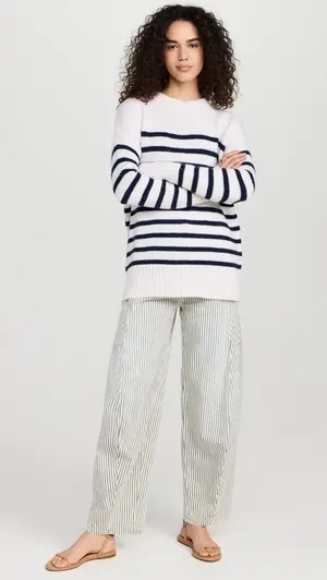 LA LIGNE Marin Striped Crewneck Sweater - Cream/navy