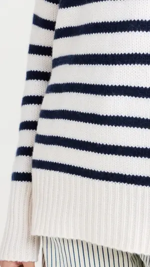 LA LIGNE Marin Striped Crewneck Sweater - Cream/navy