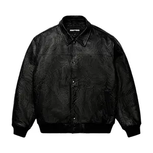 SP5DER Debossed Web Leather Jacket - Black
