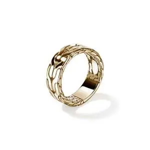 John Hardy Carved Chain Band Ring 8mm - Gold