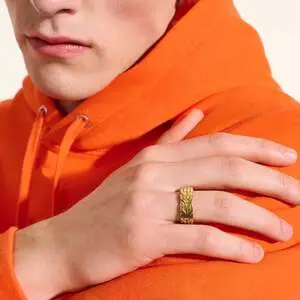 John Hardy Carved Chain Band Ring 8mm - Gold