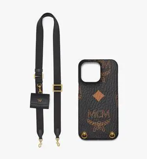 Mcm Iphone 15 Pro Max Case With Airpods Pro Charm In Maxi Visetos