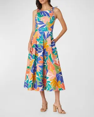 Shoshanna Willow Botanical-Print A-Line Midi Dress - Sunbrt Mut