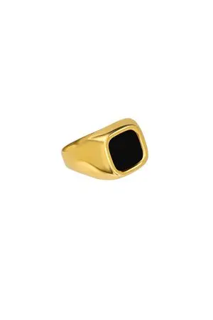 23CARAT Vintage Sunken Bezel Onyx Signet Ring In 14k Yellow Gold - Onyx & 14k Gold Tone