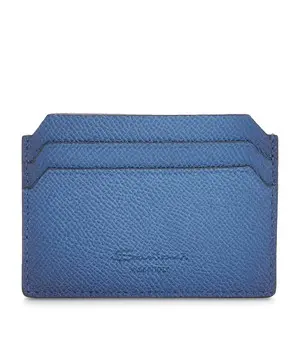 Santoni Leather Card Holder - Navy