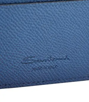 Santoni Leather Card Holder - Navy
