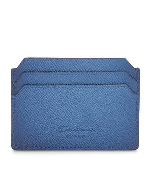 Santoni Leather Card Holder - Navy
