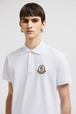 Moncler Pixel Logo Cotton Piquet Polo Shirt - White | Editorialist