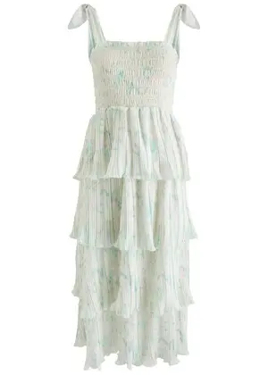 GANNI Ganni Printed Plissé Georgette Midi Dress - Beige