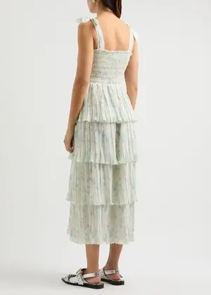 GANNI Printed Plissé Georgette Midi Dress