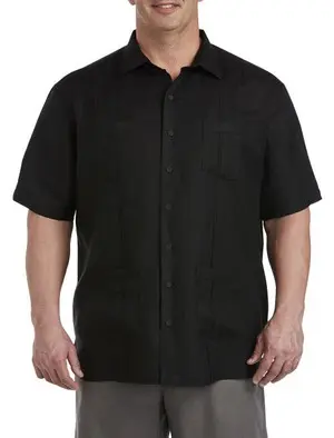 OAK HILL BY DXL Big & Tall Embroidered Panel Sport Shirt - Black