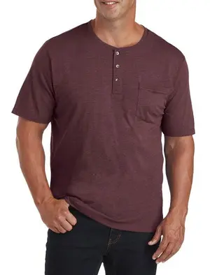 HARBOR BAY BY DXL Big & Tall Slub Henley Shirt Merlot Heather