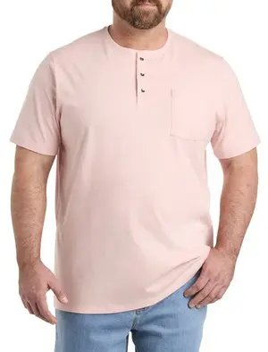 HARBOR BAY BY DXL Big & Tall Slub Henley Shirt Silver Pink