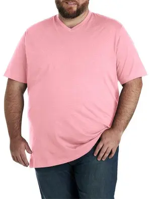 HARBOR BAY BY DXL Big & Tall Slub Knit V-neck T-shirt Pink Icing