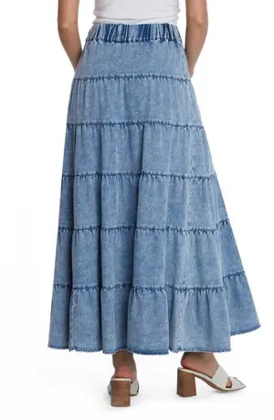 WASH LAB DENIM Tiered Maxi Skirt - Cloud Blue