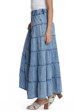 WASH LAB DENIM Tiered Maxi Skirt - Cloud Blue