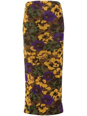 Saint Laurent Floral Print Tulle Midi Dress