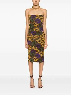 Saint Laurent Floral Print Tulle Midi Dress