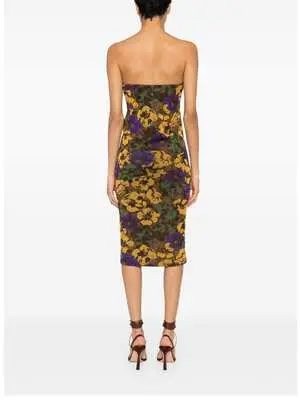 Saint Laurent Floral Print Tulle Midi Dress