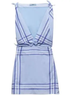 Prada Checked Cotton Mini Dress - Blue