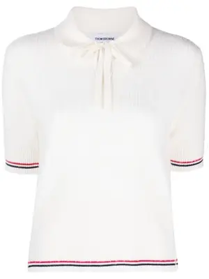 Thom Browne Rwb-stripe Knitted T-shirt - White