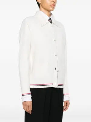 Thom Browne Rwb Stripe-detailing Waffle-knit Cardigan