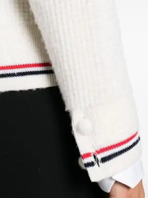 Thom Browne Rwb Stripe-detailing Waffle-knit Cardigan