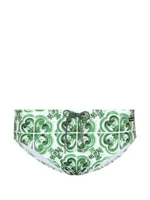 Dolce & Gabbana Majolica-print Swim Briefs - Green