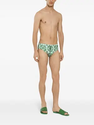 Dolce & Gabbana Majolica-print Swim Briefs - Green