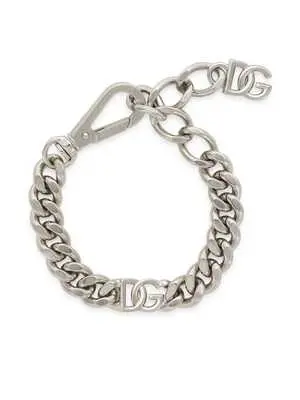 Dolce & Gabbana Logo-plaque Cuban-link Bracelet - Silver