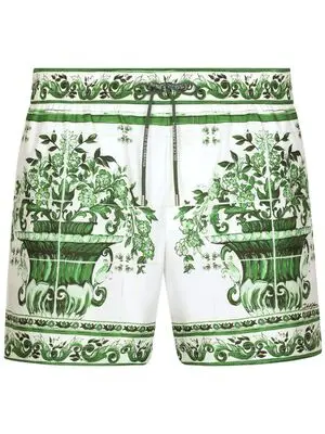 Dolce & Gabbana Majolica-print Swim Shorts - White