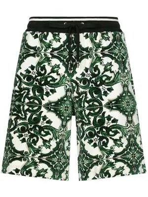 Dolce & Gabbana Majolica-jacquard Drawstring Track Shorts - Green