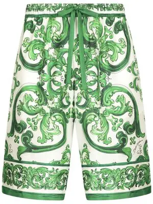 Dolce & Gabbana Majolica-print Silk Shorts - Green