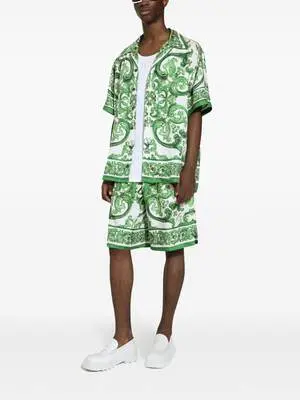 Dolce & Gabbana Majolica-print Silk Shorts - Green