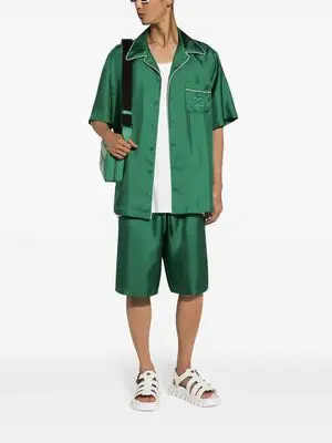 Dolce & Gabbana Embroidered Silk Track Shorts - Green