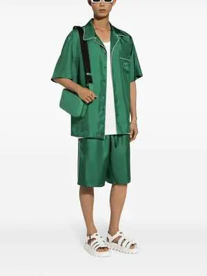 Dolce & Gabbana Embroidered Silk Track Shorts - Green
