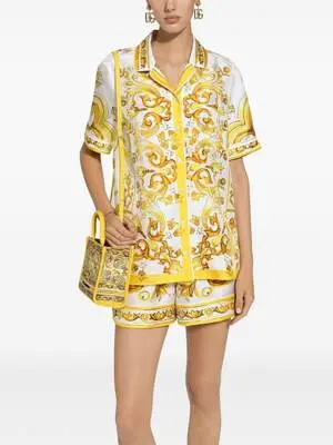 Dolce & Gabbana Majolica-print Silk Shirt - Yellow