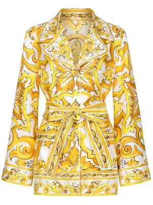 Dolce & Gabbana Majolica-print Belted Shirt - Yellow