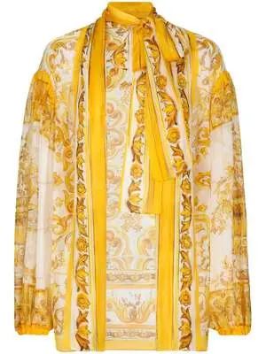 Dolce & Gabbana Majolica-print Silk Blouse - Yellow