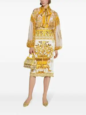 Dolce & Gabbana Majolica-print Silk Blouse - Yellow