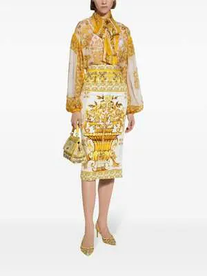 Dolce & Gabbana Majolica-print Silk Blouse - Yellow