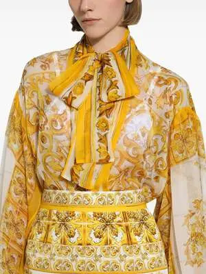 Dolce & Gabbana Majolica-print Silk Blouse - Yellow