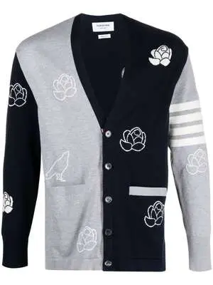Thom Browne 4-bar Intarsia Cotton Cardigan - Blue