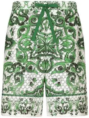 Dolce & Gabbana Majolica-print Crochet-knit Shorts - Green