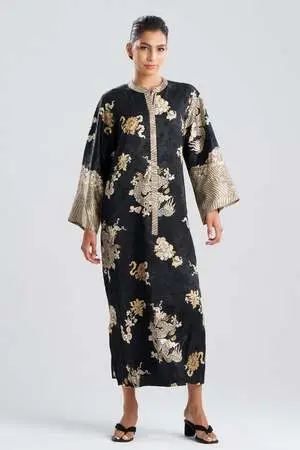 Natori Imperial Dragon Jacquard Zip Caftan - Black