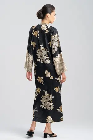 Natori Imperial Dragon Jacquard Zip Caftan - Black