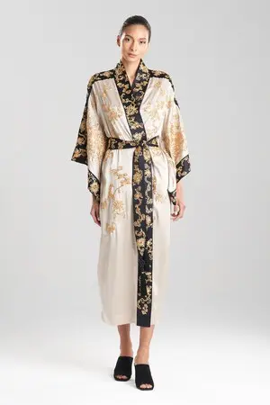Natori Couture Dragon Embroidered Drop Sleeve Silk Robe - Neutral
